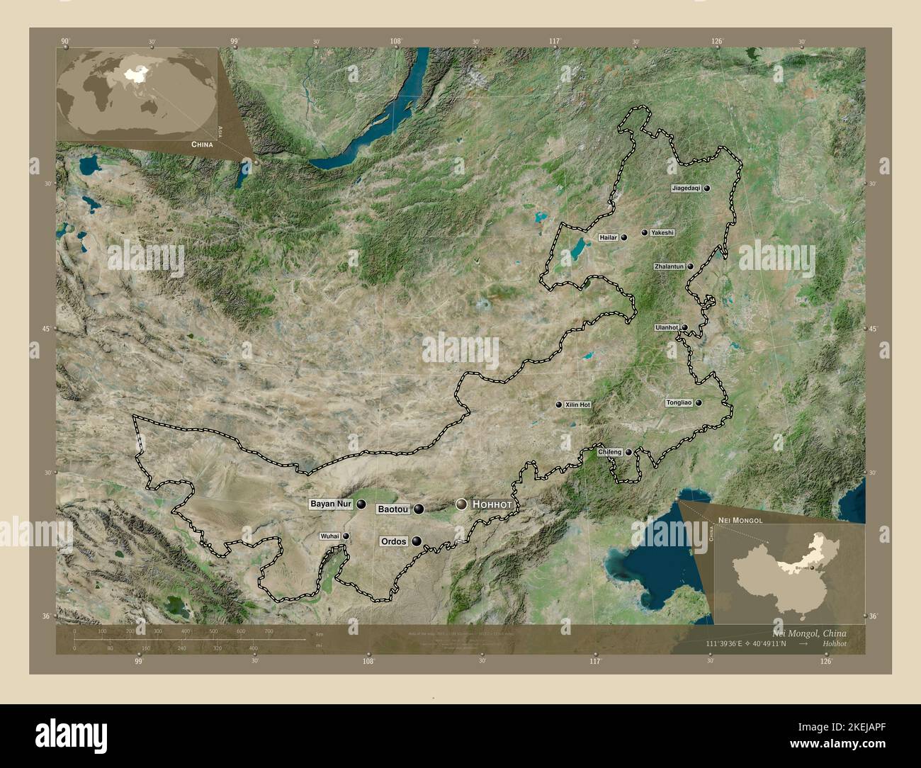 NEI Mongol, région autonome de Chine. Carte satellite haute résolution ...