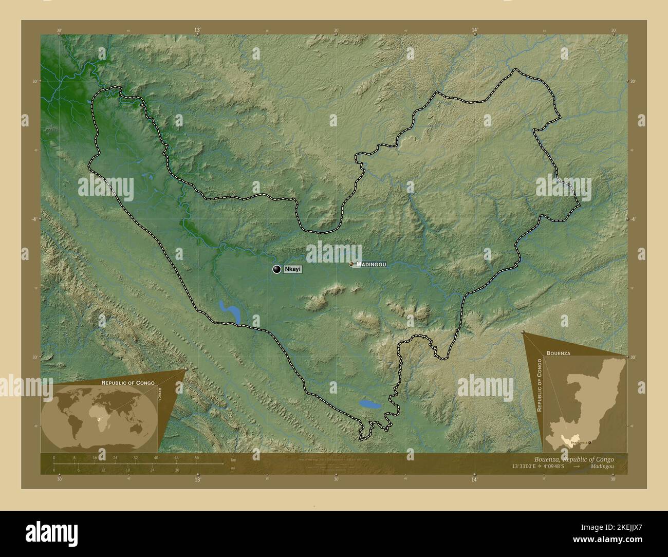 Bouenza, région de la République du Congo. Carte d'altitude en couleur ...
