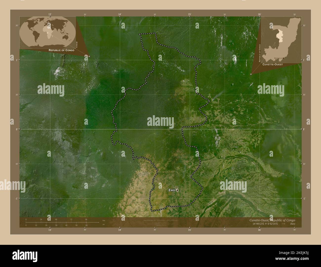 Cuvette-Ouest, région de la République du Congo. Carte satellite basse ...