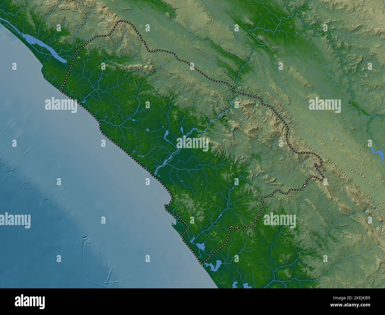 Kouilou, région de la République du Congo. Carte d'altitude en couleur ...