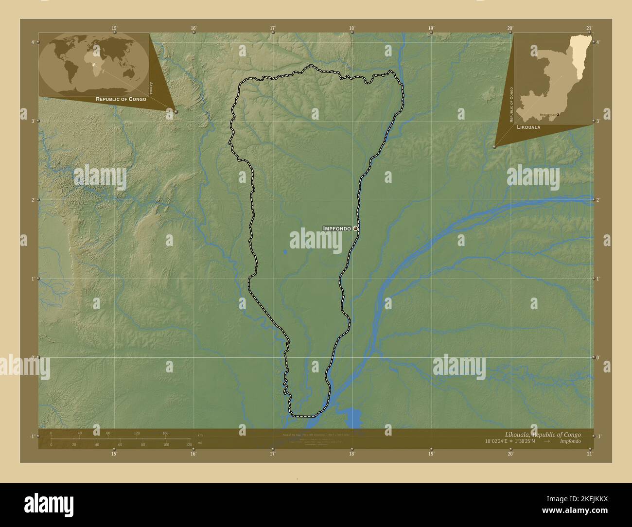 Likouala, région de la République du Congo. Carte d'altitude en couleur ...