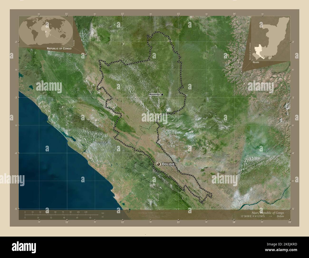 Niari, région de la République du Congo. Carte satellite haute ...