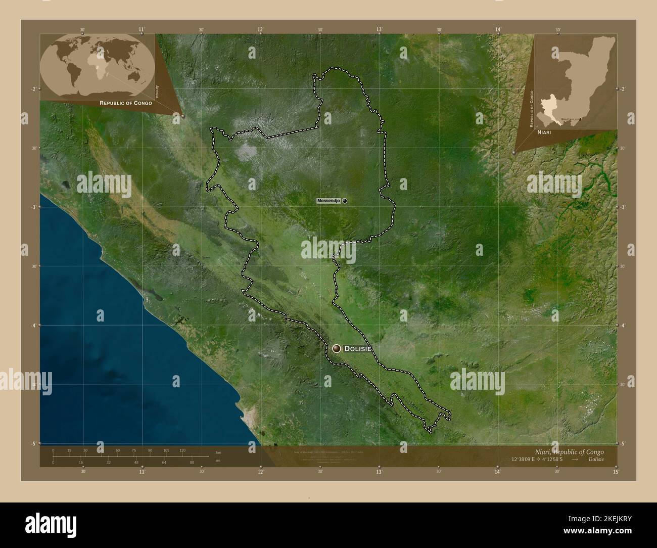 Niari, région de la République du Congo. Carte satellite basse ...