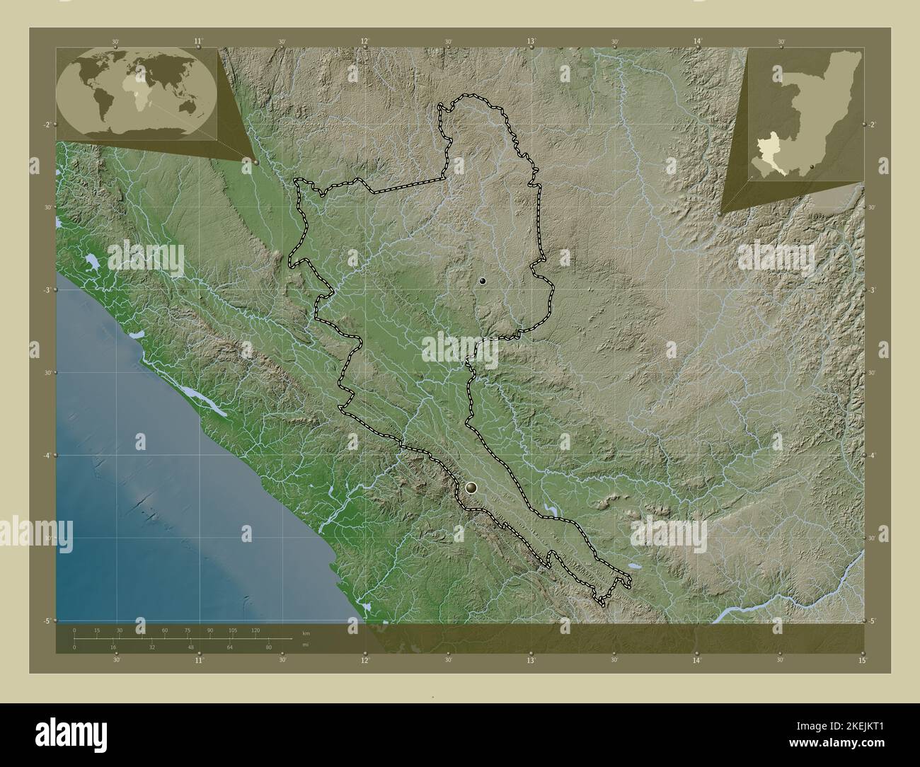 Niari, région de la République du Congo. Carte d'altitude colorée en ...