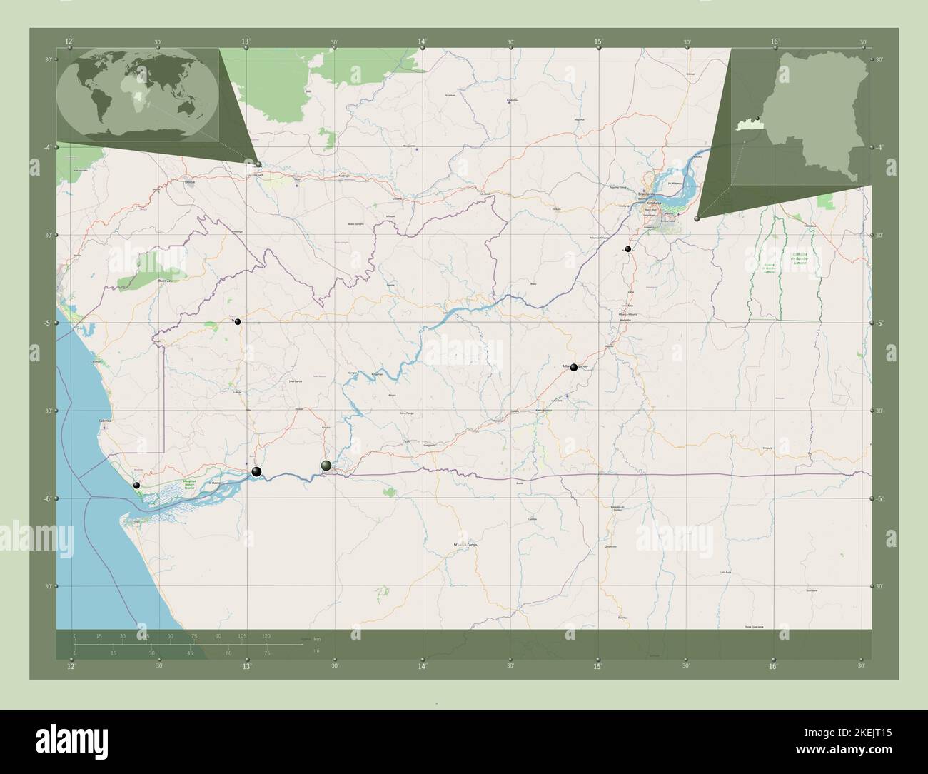 Kongo-Central, province de la République démocratique du Congo. Ouvrez la carte des rues. Lieux ...