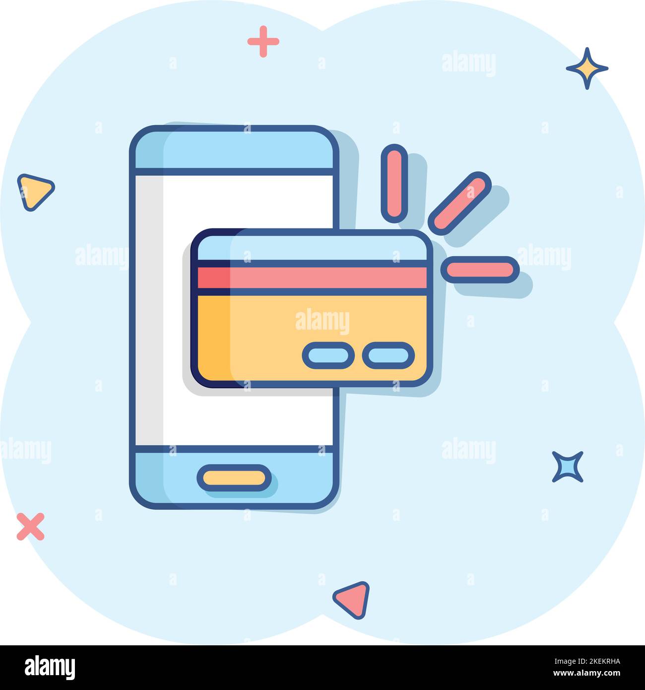 Icône de paiement de smartphone en style comique. Illustration ...