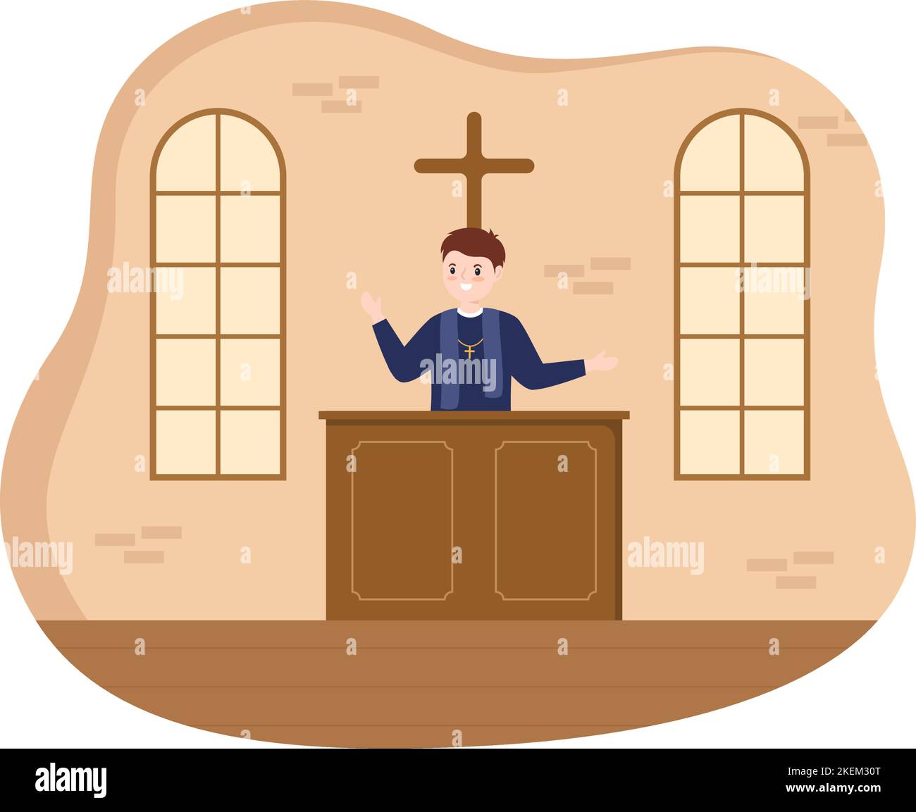 Pasteur donnant un sermon de Dieu en cassock à une église catholique de ...