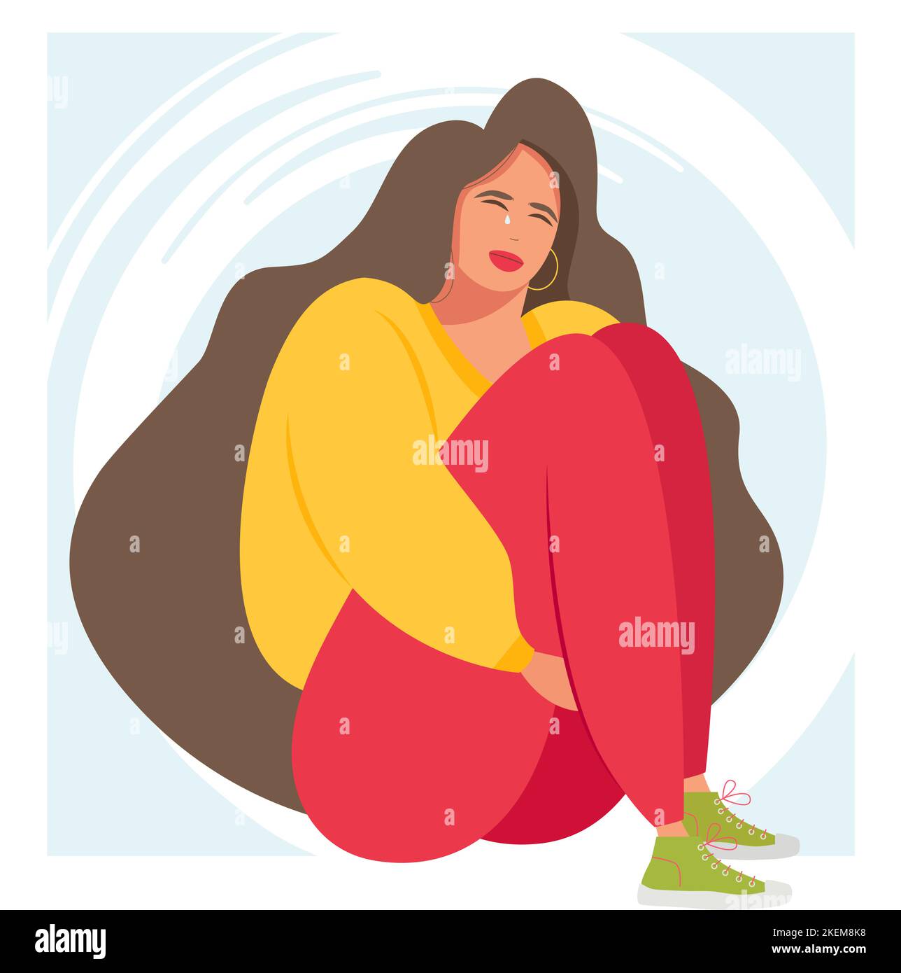 La fille est triste. Une belle femme aux cheveux longs, souffrant de dépression, assise sur le ...