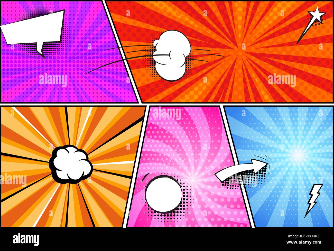 Modèle de page de bande dessinée. Super-héros demi-ton pop art design ...