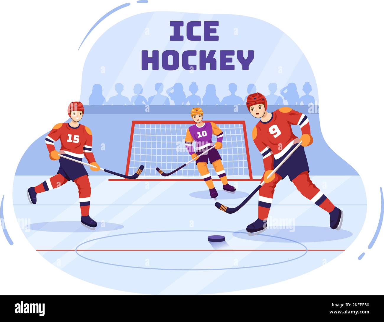 Joueur de hockey sur glace Sport avec Helmet, Stick, Puck et patins à ...