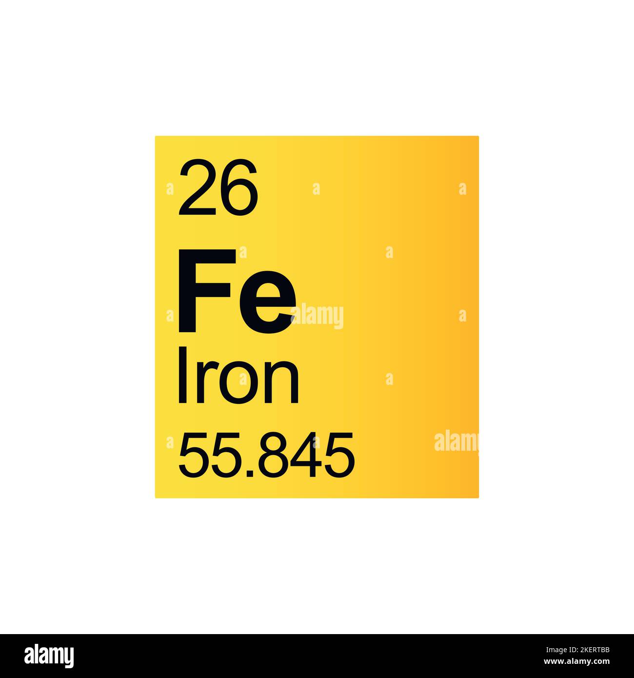 Élément chimique en fer du tableau périodique Mendeleev sur fond jaune ...