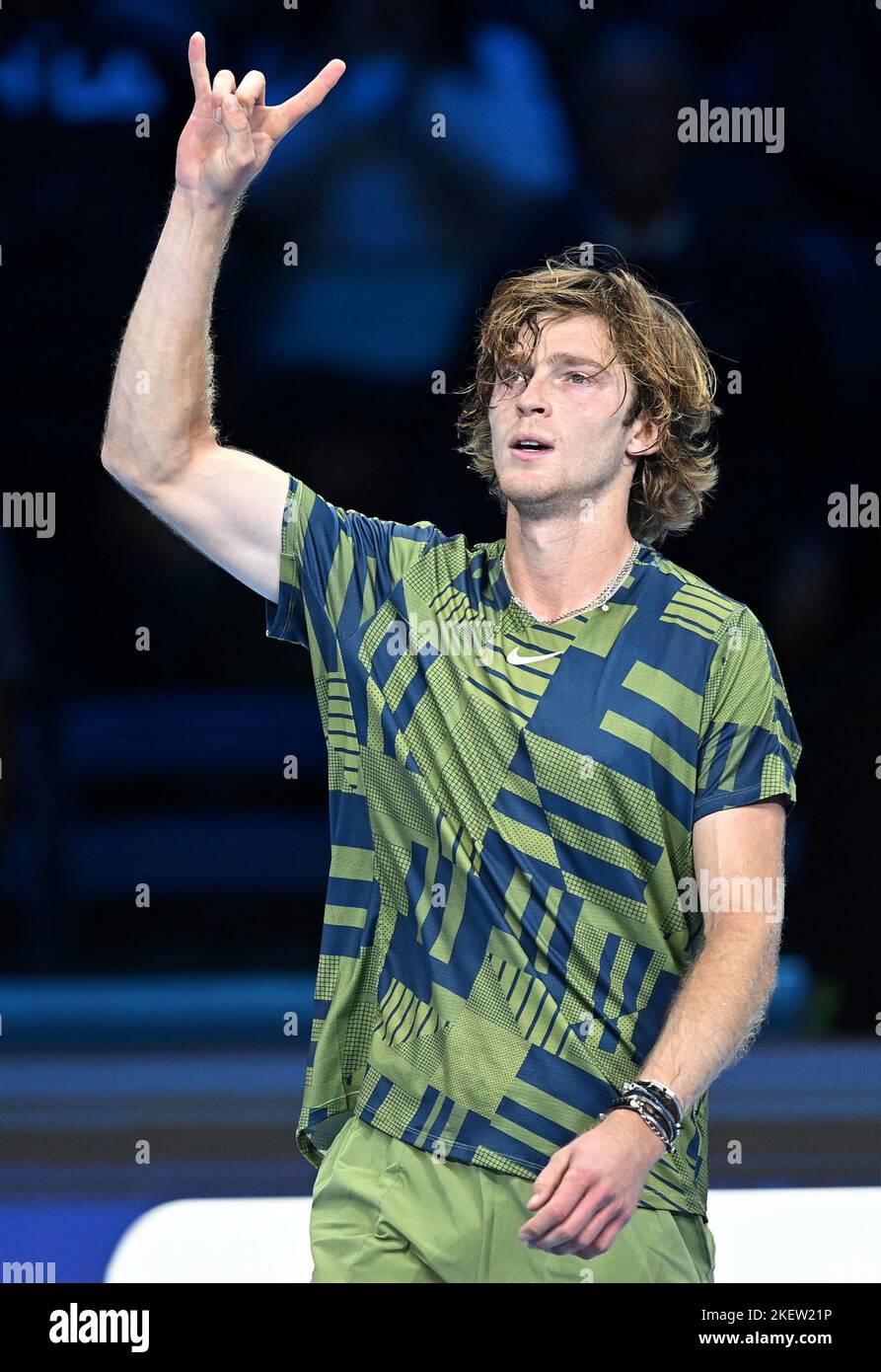 14 novembre 2022, TURIN, Italie: Andrey Rublev célèbre la victoire ...