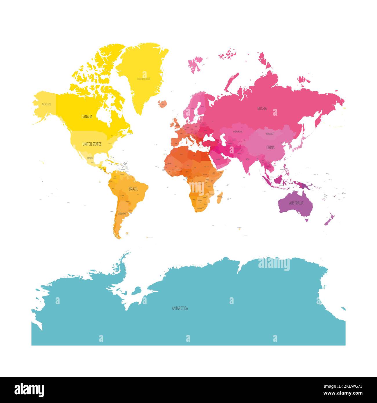 Carte du monde. Projection Mercator. Carte politique détaillée des pays ...