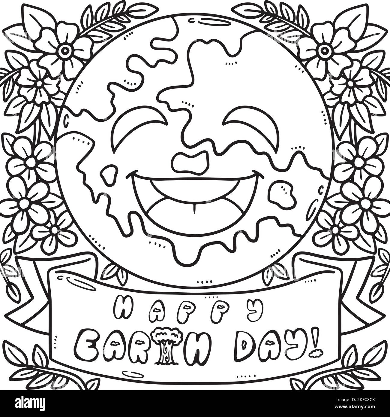 Page de coloriage Happy Earth Day pour les enfants Image Vectorielle ...