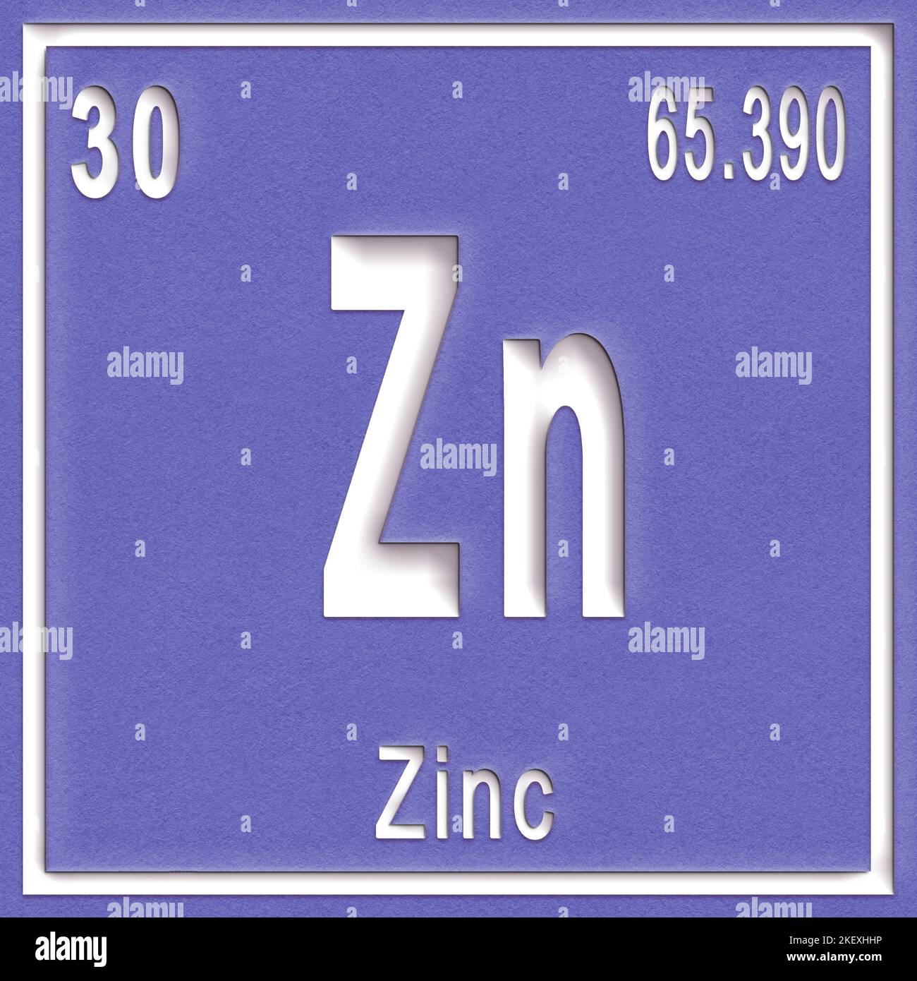 Élément chimique en zinc, signe avec numéro atomique et poids atomique ...