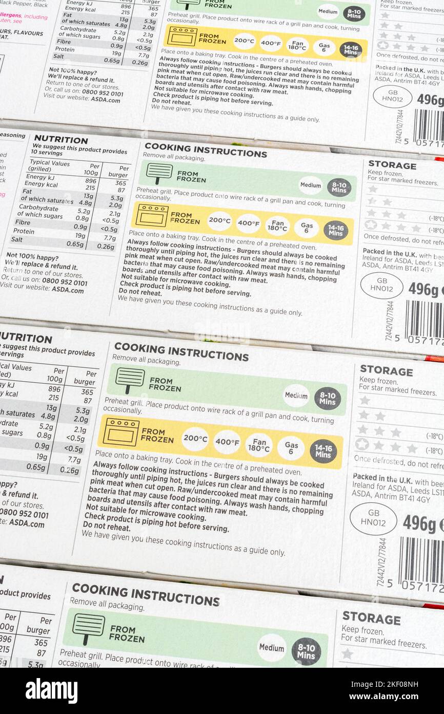 Instructions de cuisson étiquette burgers de boeuf Banque de ...