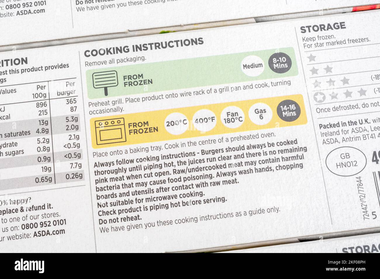 Instructions de cuisson étiquette burgers de boeuf Banque de ...