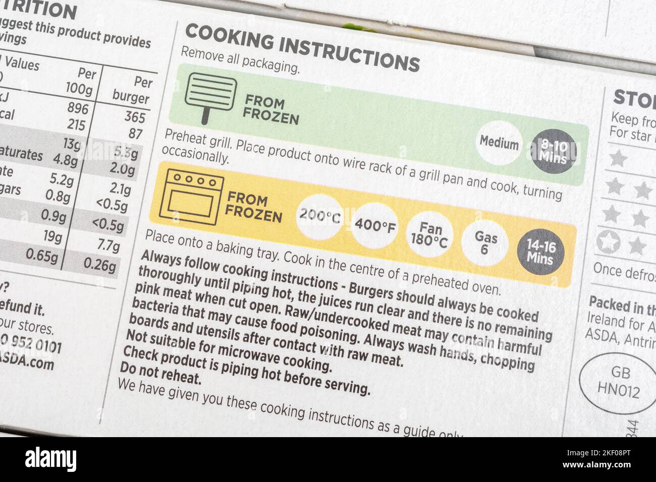 Instructions de cuisson étiquette burgers de boeuf Banque de ...