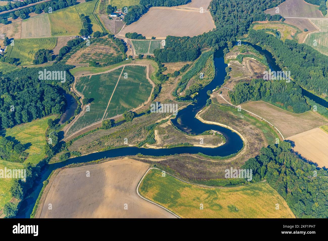 Vue aérienne, méandre de Lippe, boucle de Lippe, développement de la ...