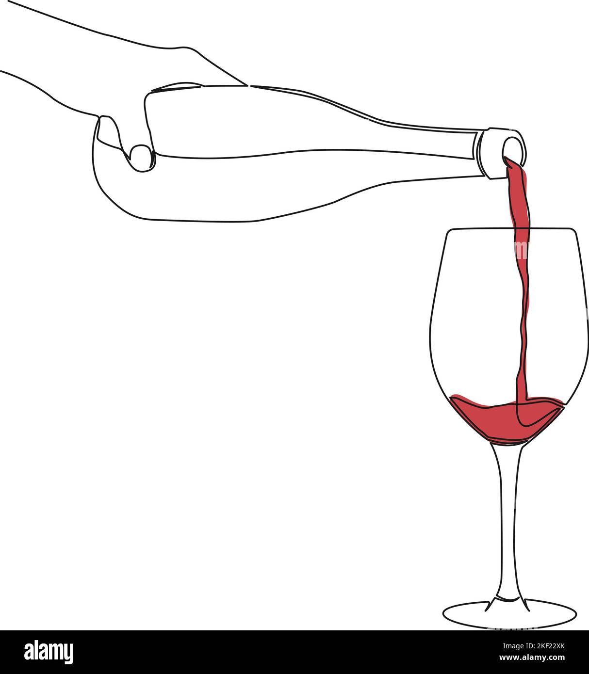 Dessin Continu Dune Seule Ligne De La Bouteille De La Main Versant Le Vin Dans Le Verre