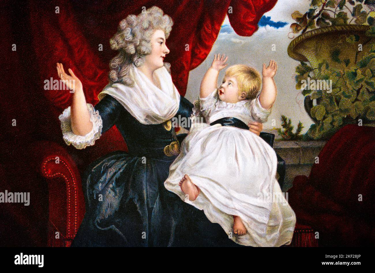 1780S PORTRAIT DUCHESSE DE DEVONSHIRE ET SA PETITE FILLE LADY GEORGIANA ...