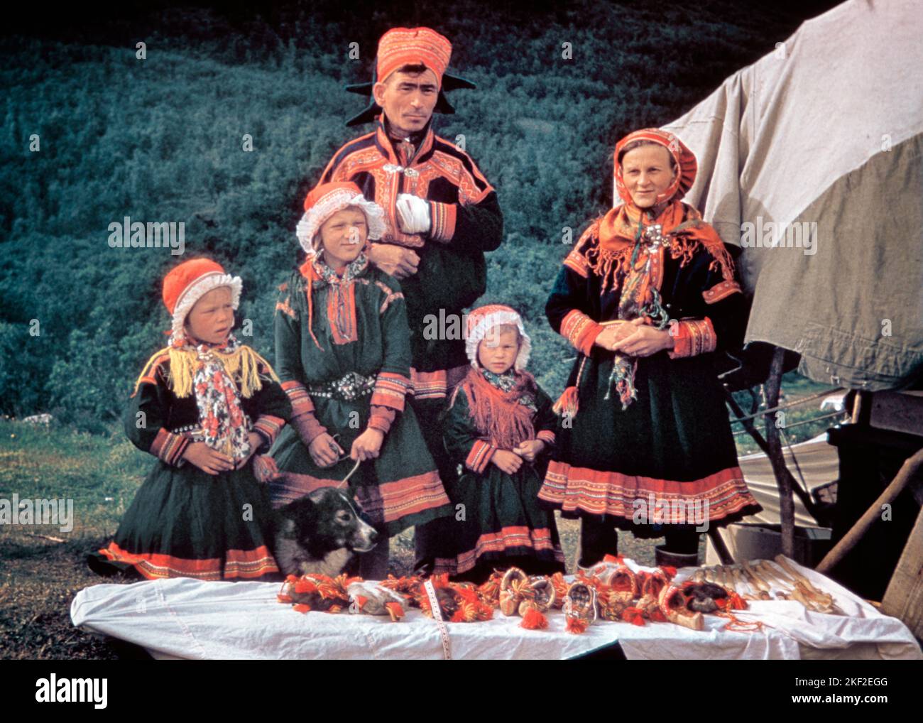 1950S SAMI FAMILLE SAAMI CINQ ÉLEVEURS SEMI-NOMADES MÈRE PÈRE TROIS ...
