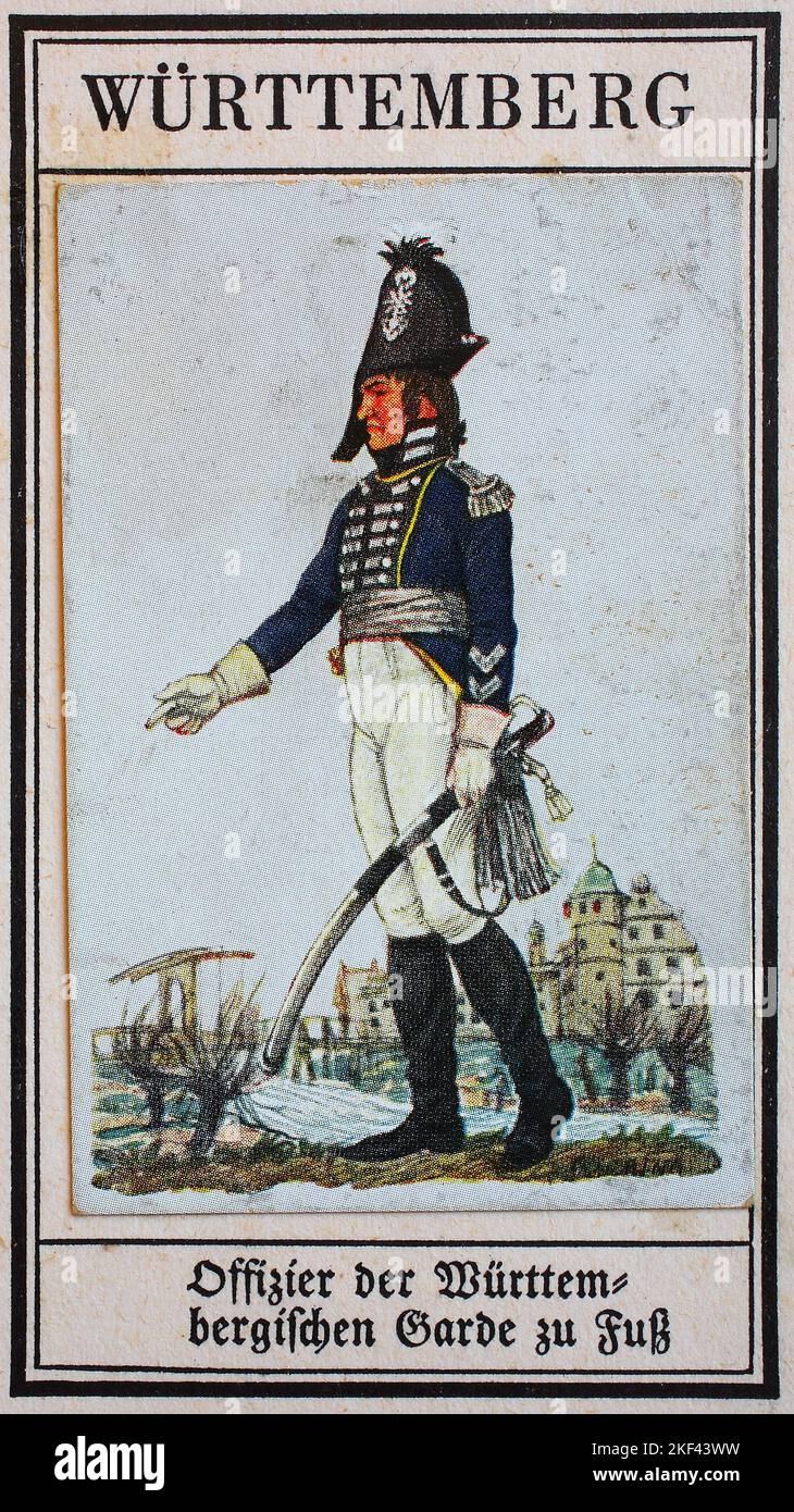 Uniformes allemands du 19th siècle, Garde - infanterie: Württemberg, officier de la Garde ...