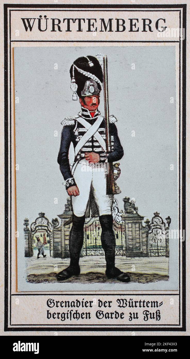 Uniformes allemands du 19th siècle, Garde - infanterie: Württemberg, Grenadier de la Garde ...