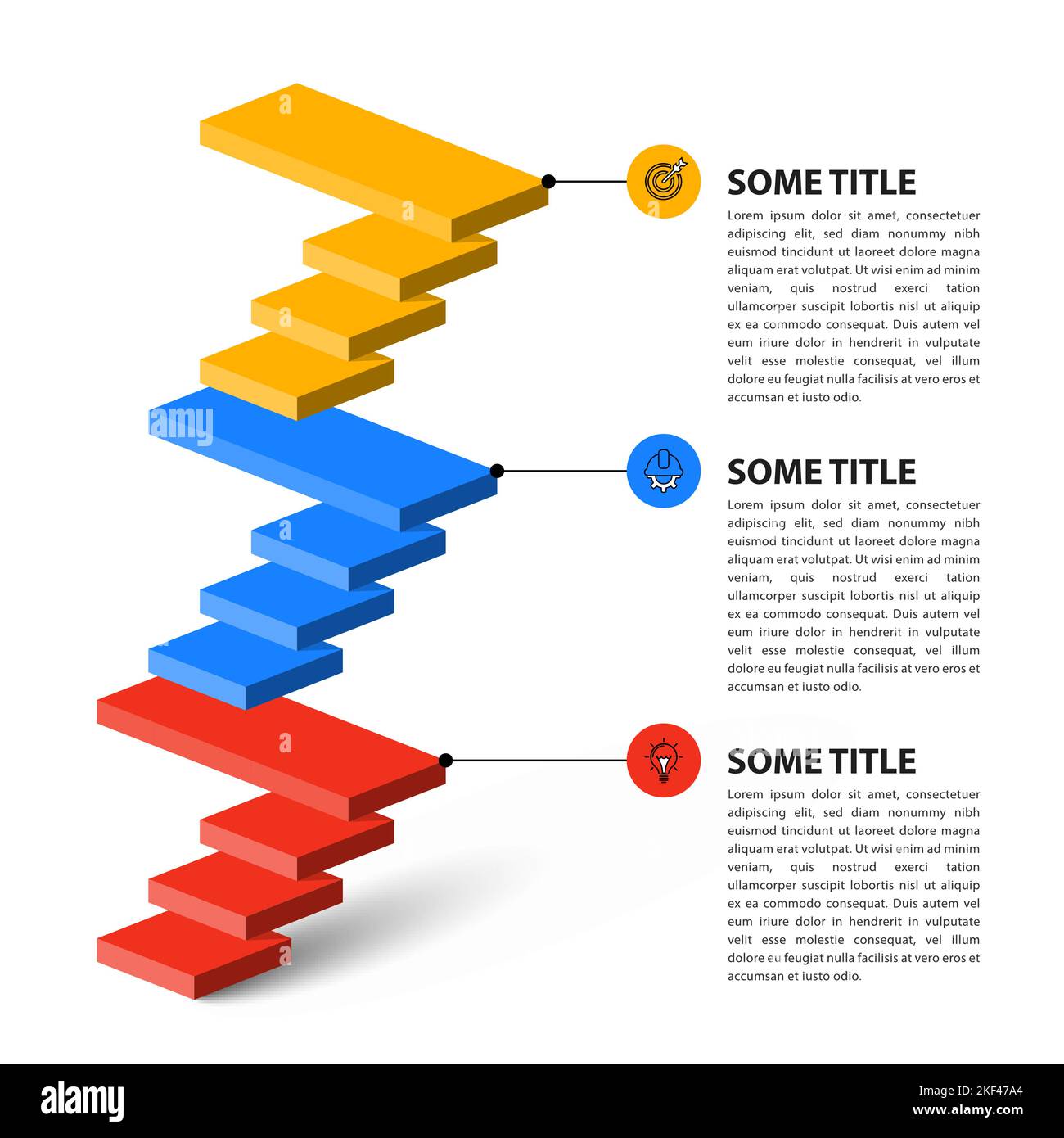 Modèle d'infographie avec icônes et 3 options ou étapes. Escalier. Peut ...