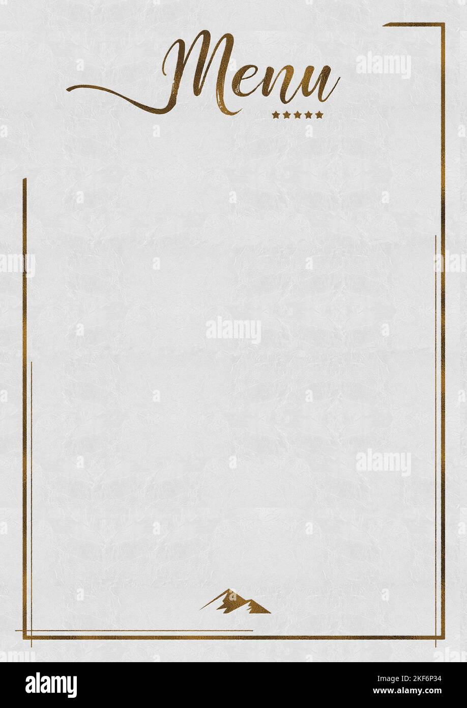 Menu du restaurant fond blanc avec lettres et lignes d'or en relief et ...