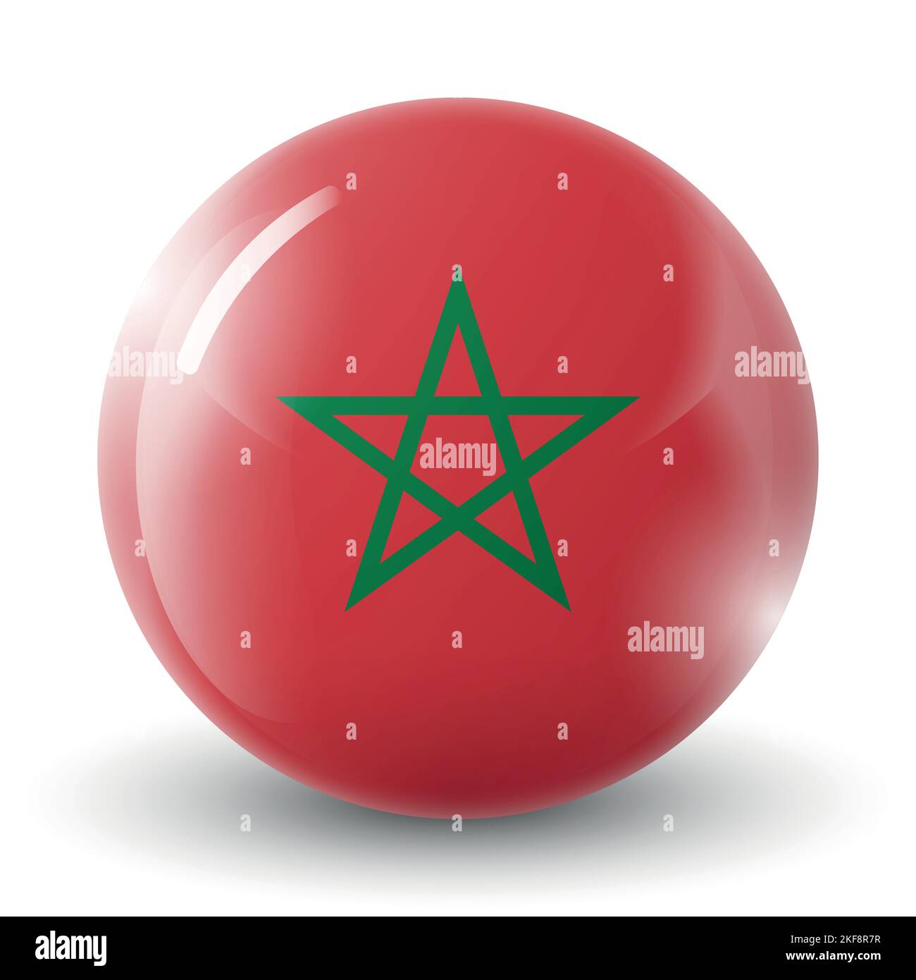 Boule lumineuse en verre avec drapeau du Maroc. Sphère ronde, icône de ...