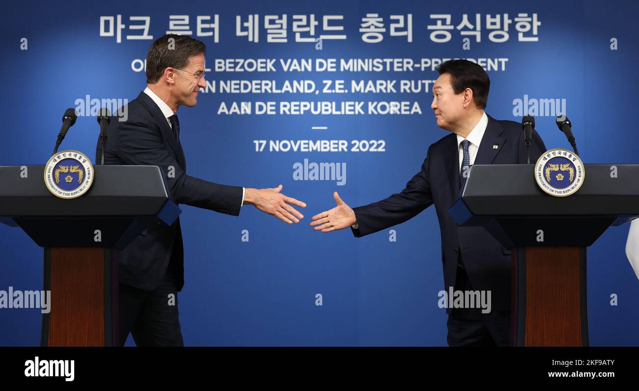 17th novembre 2022. Conférence de presse conjointe de Yoon-Dutch PM le ...