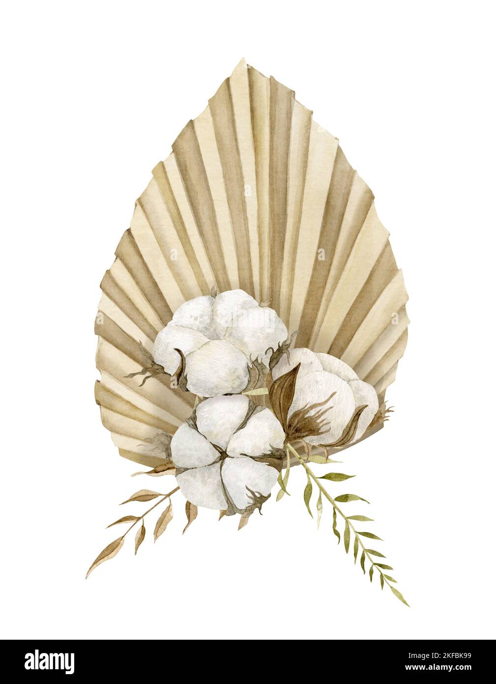 Bouquet de Bohème aquarelle avec feuilles de palmier séchées tropicales ...