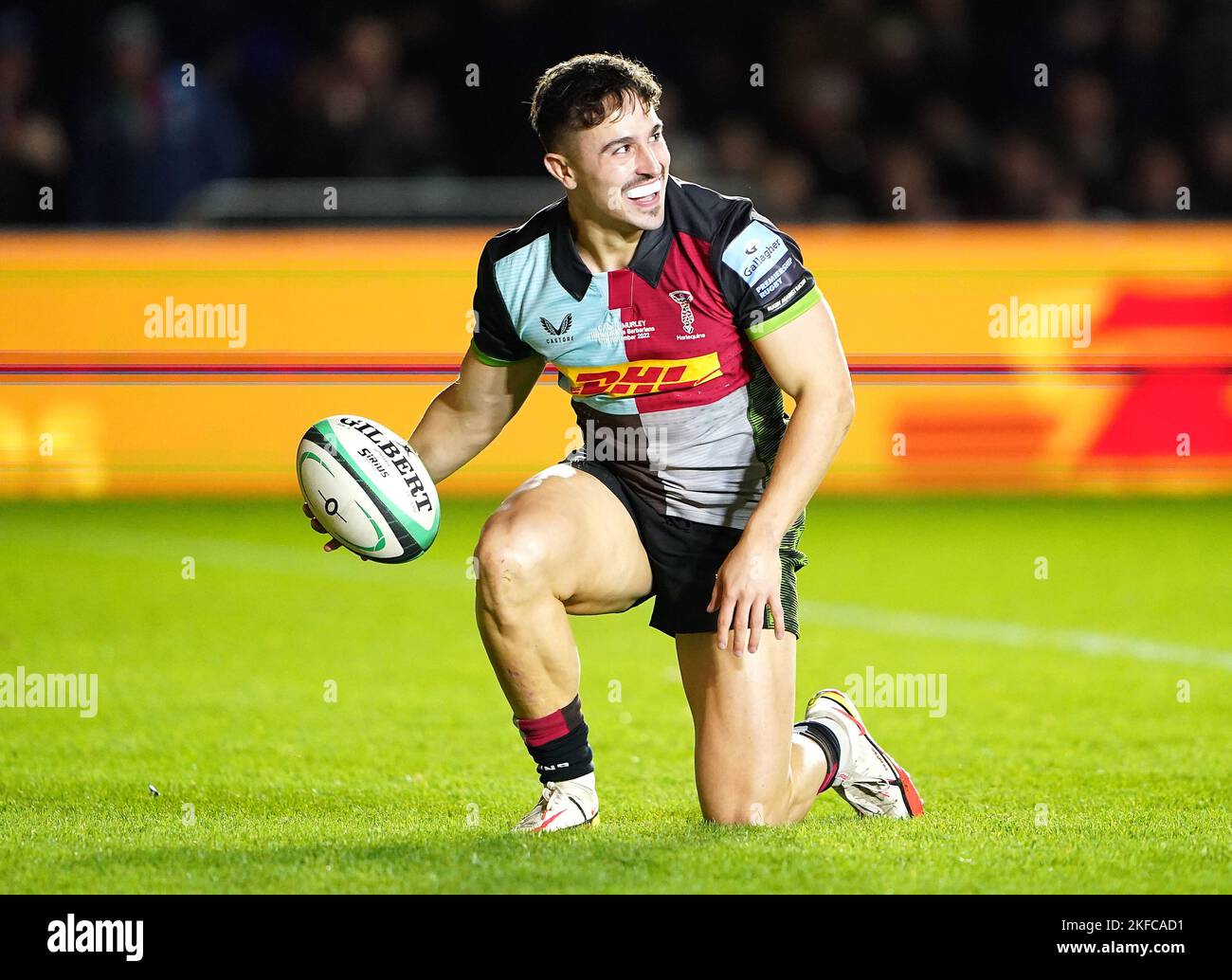Cadan Murley de Harlequins célèbre la cinquième tentative de match de ...