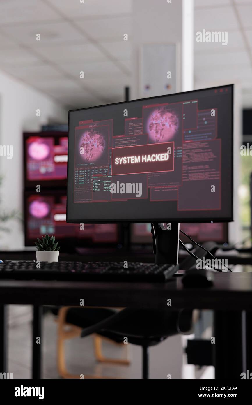 Bureau logiciel vide affichant un message d'erreur critique clignotant sur l'écran de l ...