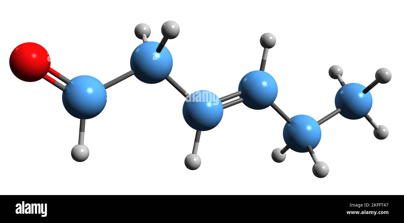 3D image de la formule squelettique hexanale - structure chimique ...