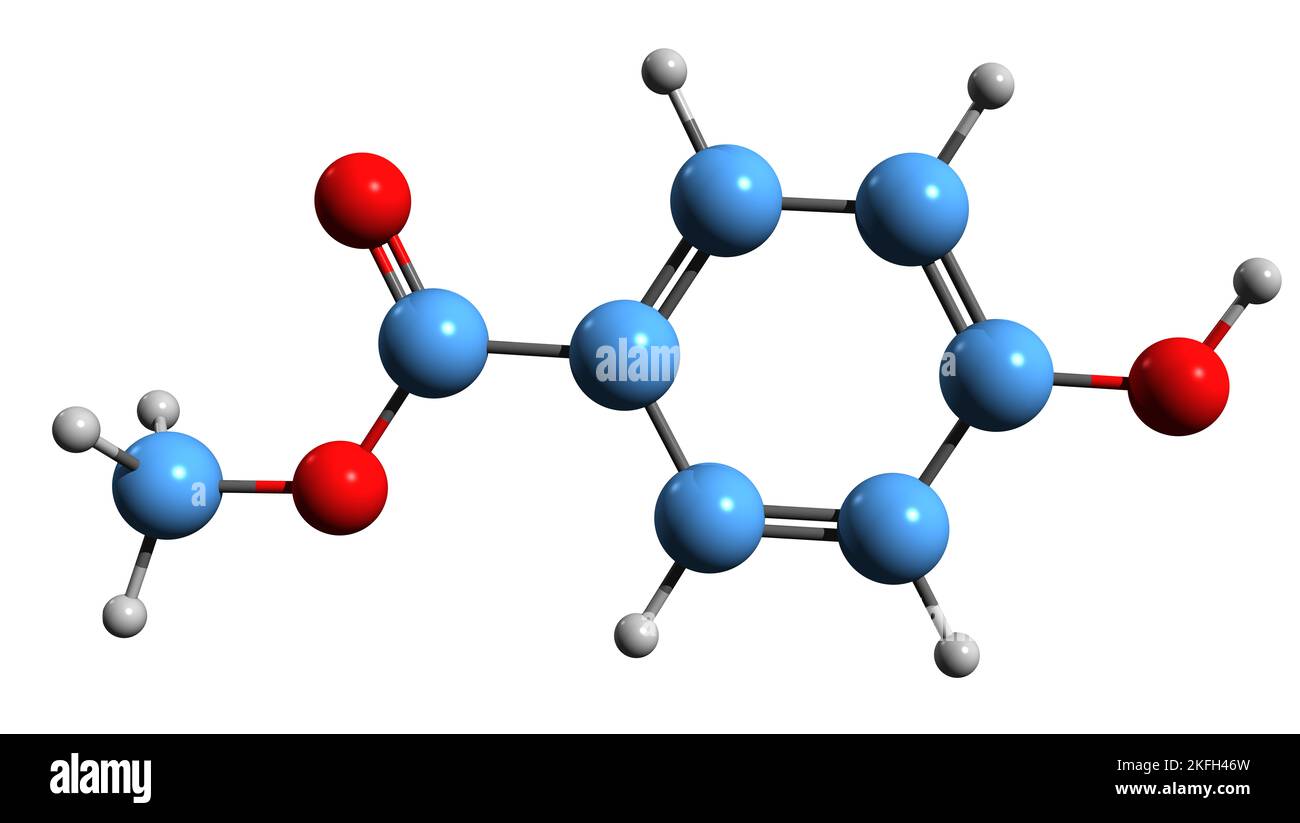 3D image de la formule squelettique de l'acide hydroxybenzoïque ...