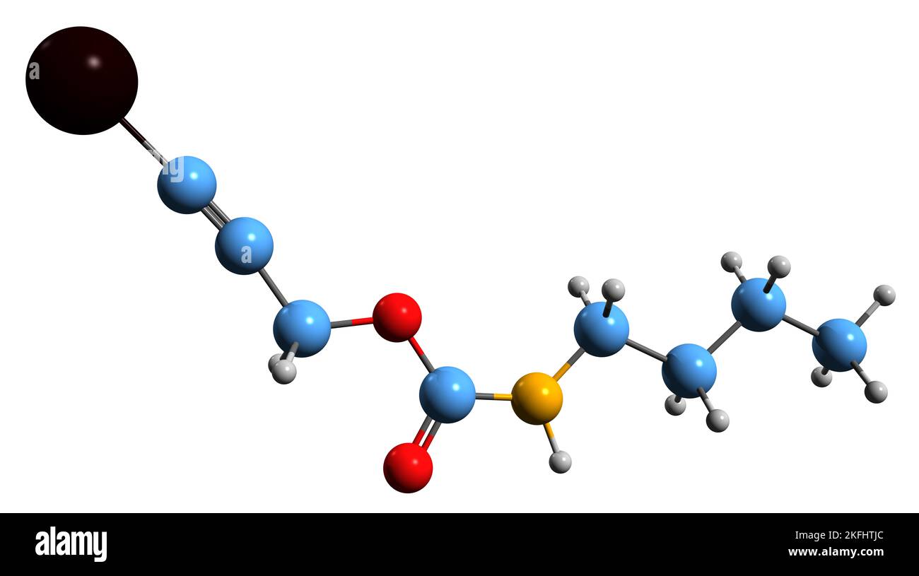 3D image de la formule squelettique de l'iodopropynyl butylcarbamate ...