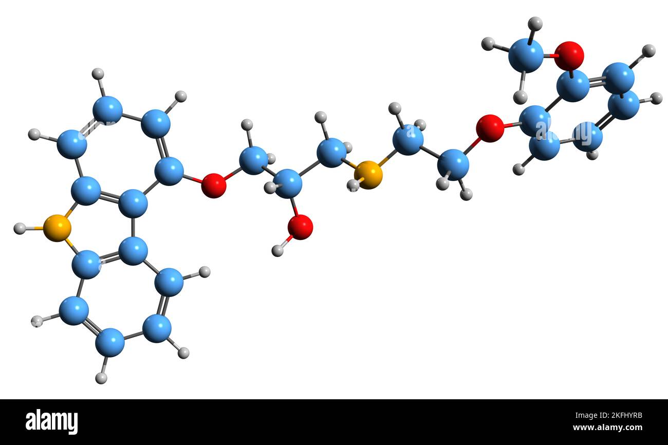 3D image de la formule squelettique de Carvedilol - structure chimique ...
