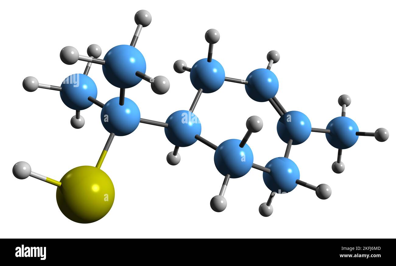 3D image de la formule squelettique du mententhiol - structure chimique ...