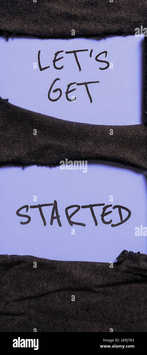 Présentation des légendes de texte commençons. Mot pour commencer à ...