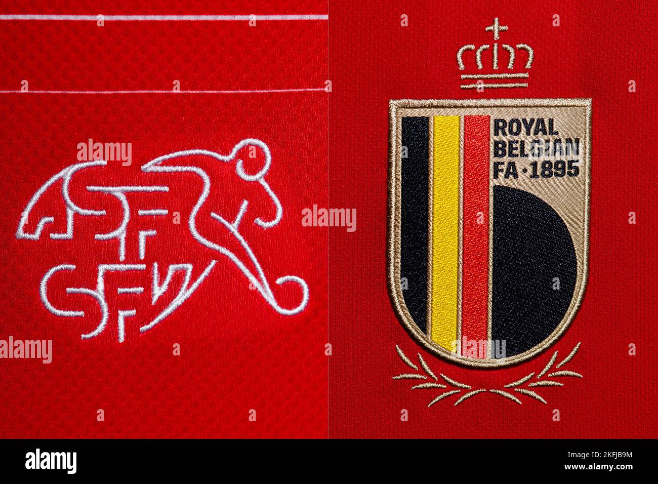 Gros plan de l'écusson de l'équipe nationale de football sur l'ensemble ...