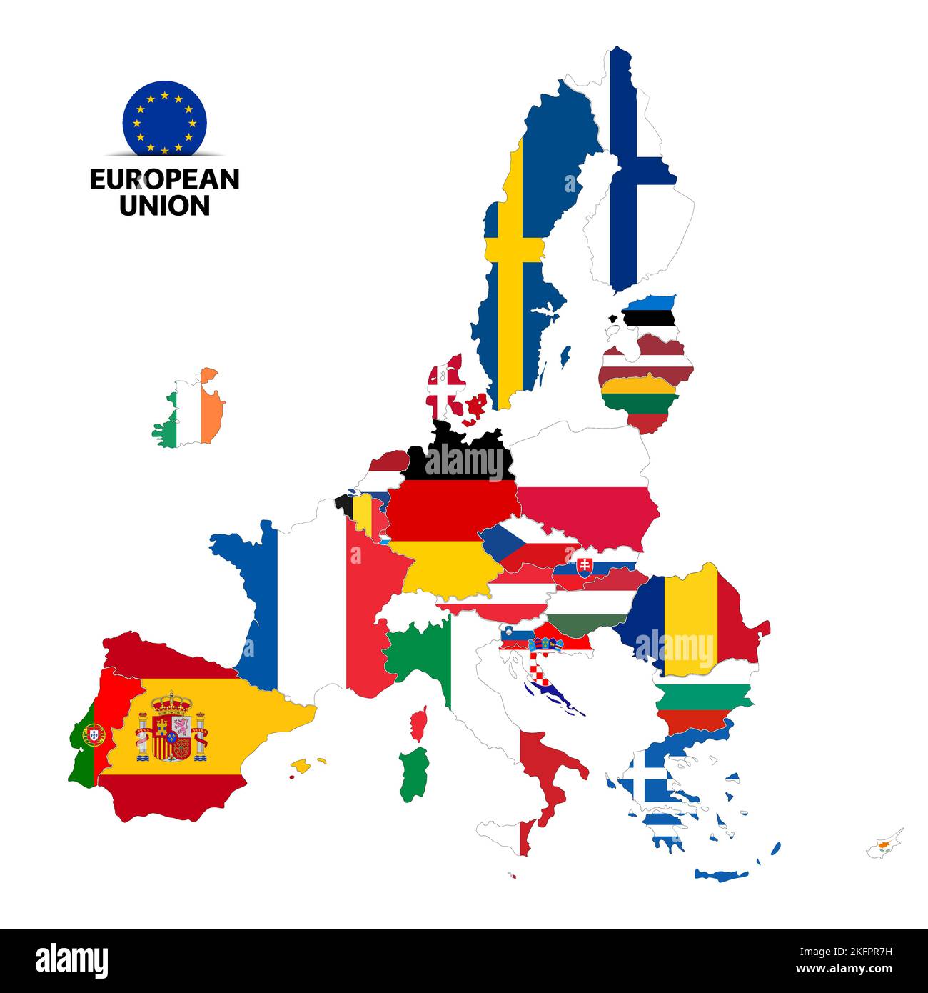 Carte des drapeaux des États membres de l'Union européenne après le Brexit. Illustration ...