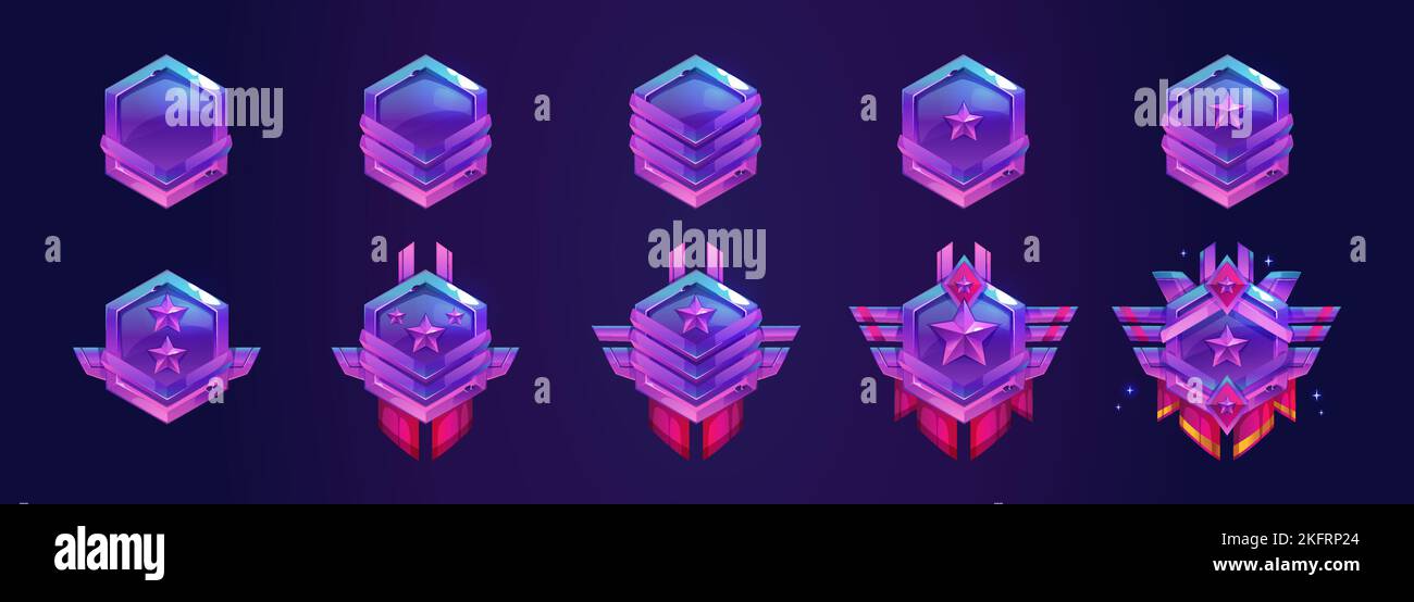 Badges militaires métalliques pour interface de jeu de guerre. Icônes ...