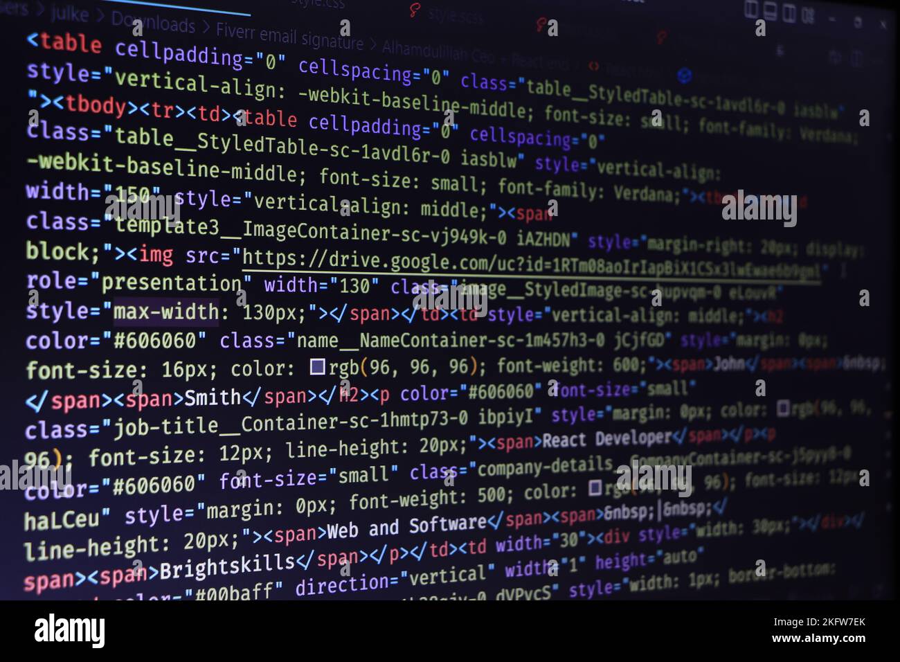 Écran de résumé du code de programmation du développeur de logiciel. Script d'ordinateur Photo ...