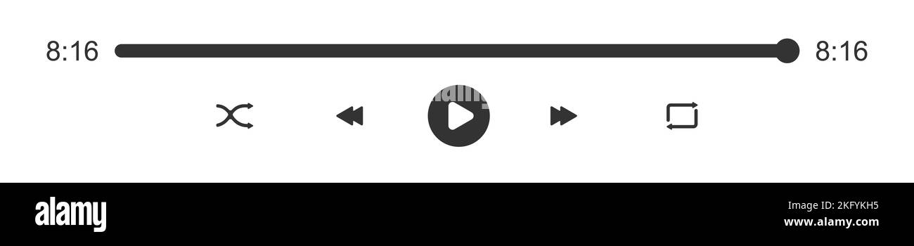 Barre de progression du chargement du lecteur audio ou vidéo avec curseur de durée. Boutons de ...