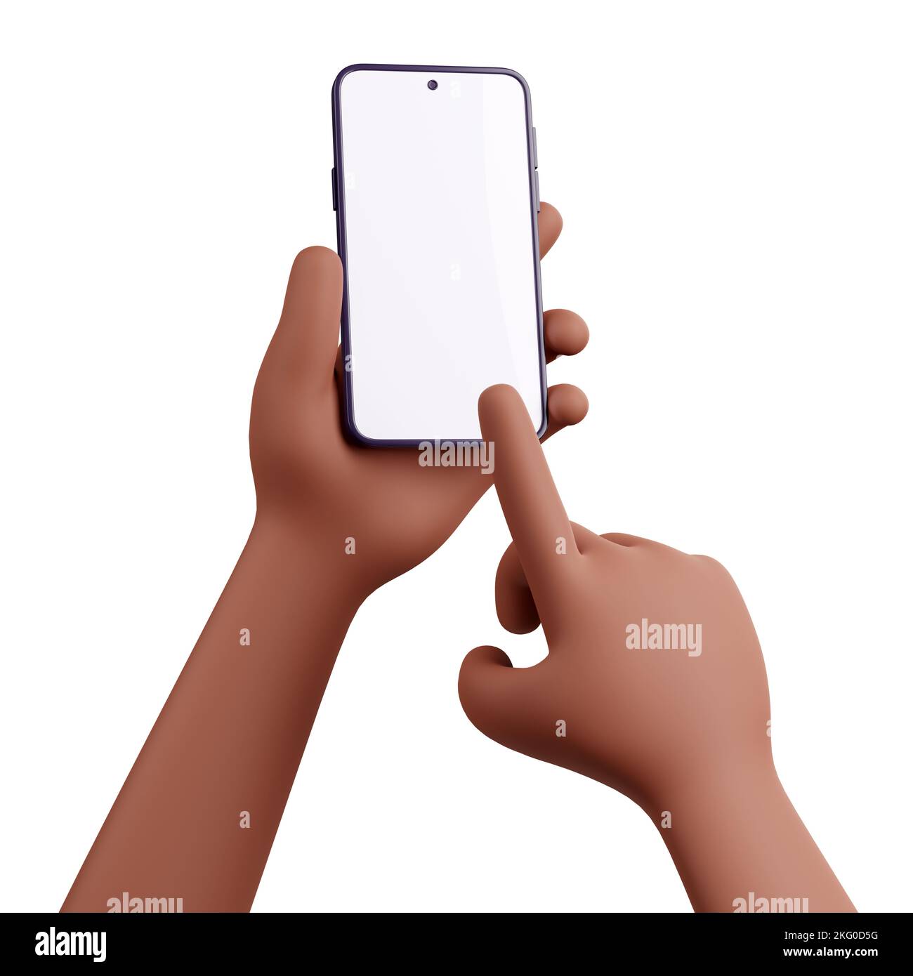 3d rend les mains noires toucher l'écran du smartphone avec le doigt ...