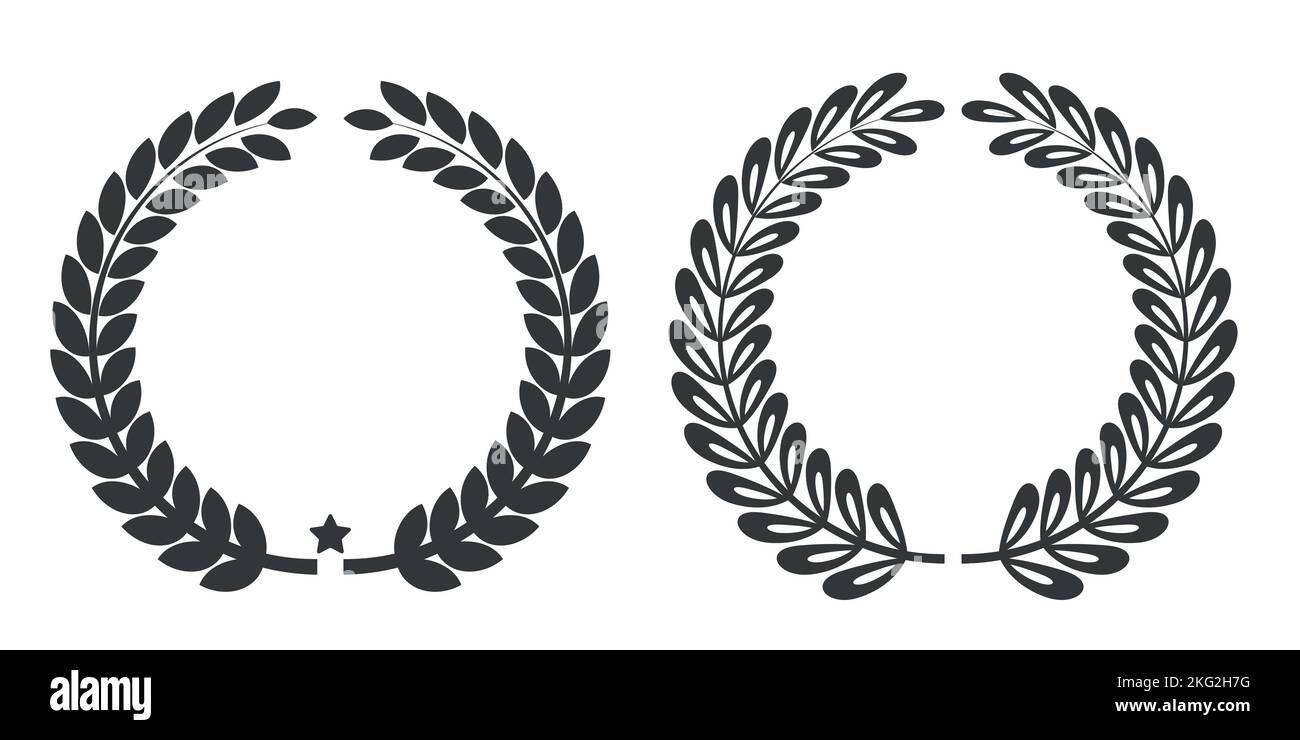 Définir l'icône de couronne de Laurier. Emblème de branches de Laurier ...