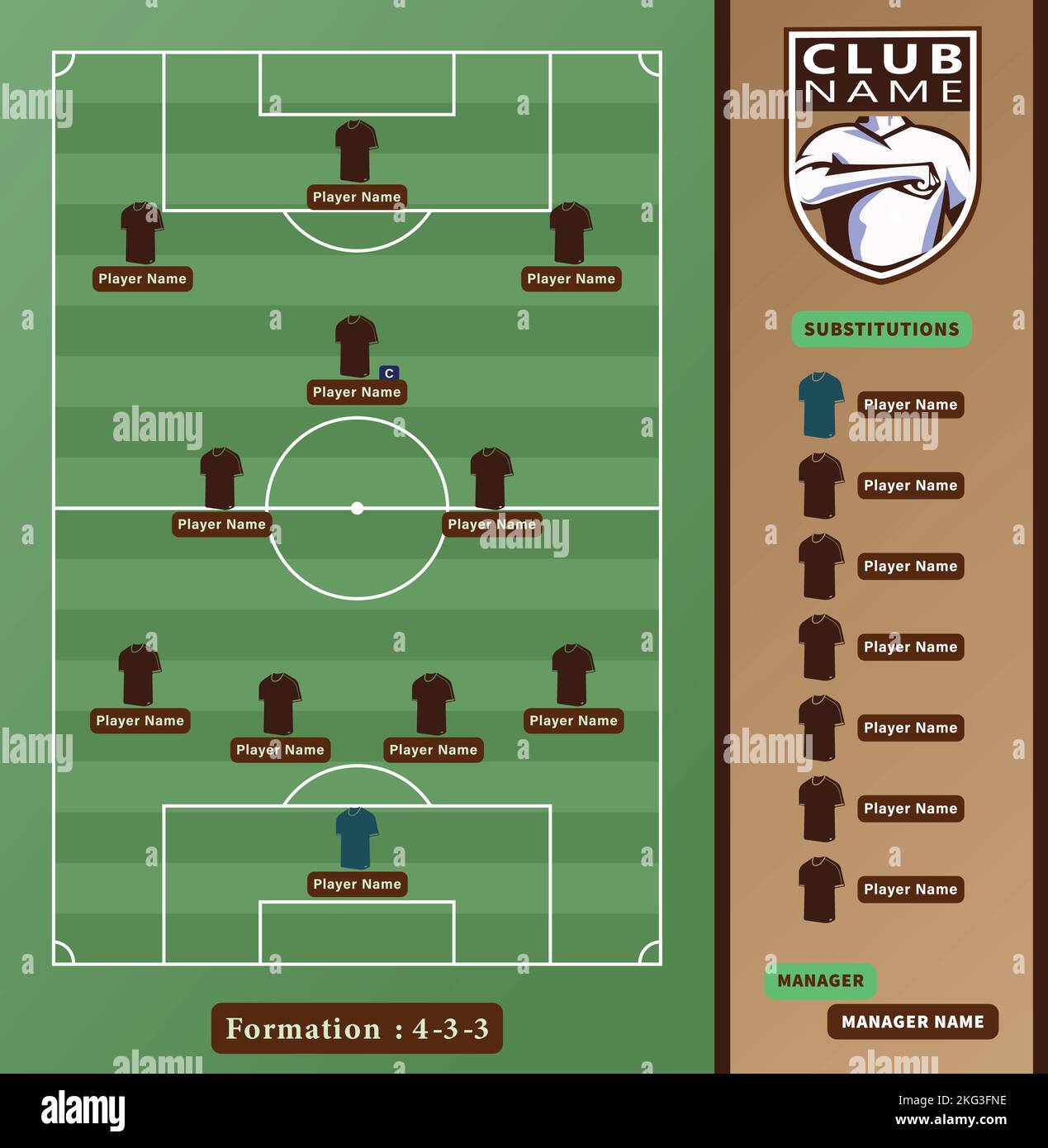 Un dessin vectoriel de lignes de football, football joueurs 4-3-3 variation formation Scheme sur ...