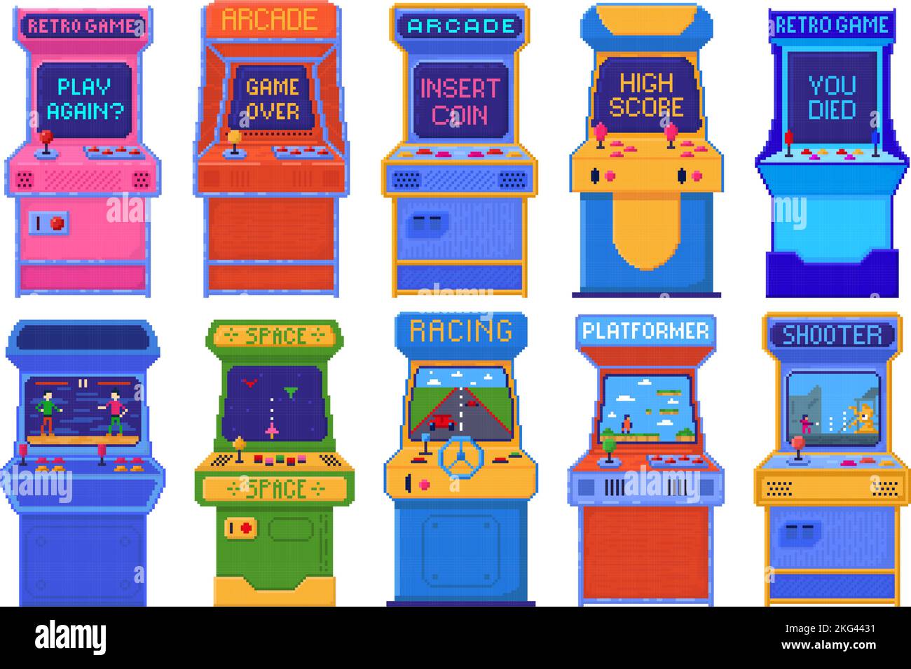 Machines de jeux d'arcade pixel art. Ancienne console de jeu de 8 bits différents jeux et de ...